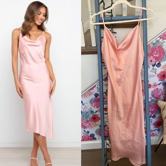 Petal & Pup | Dresses | Petal Pup Cyprus Pink Satin Sheen Cowl Neck ...
